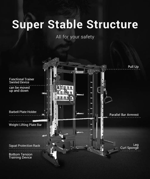 POWERTECH USA V7 ALL-IN-ONE TRAINER Multi Use Smith and Dual Pulley Pl ...