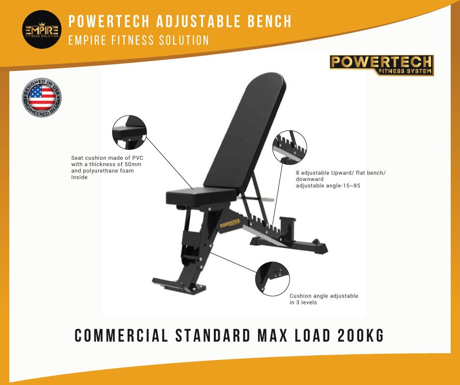 POWERTECH USA ADJUSTABLE BENCH GYM EQUIPMENT 2021 NEW LAUNCH– Empire ...