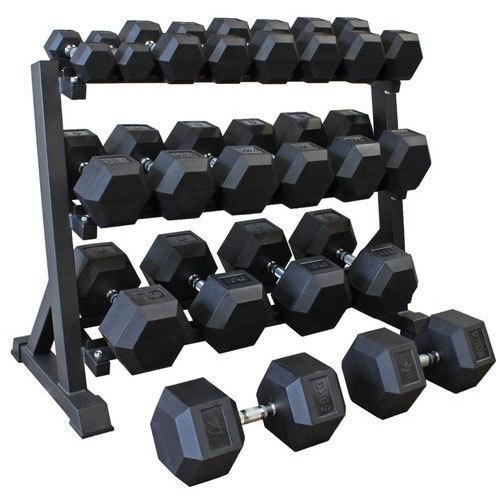 GYMBEAST PREMIUM HEXAGONAL RUBBER DUMBBELL SET WITH CHROME HANDLE ...